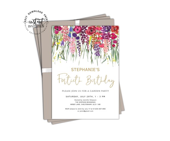 Summer Floral Garden Party Invitation Editable Birthday | Etsy