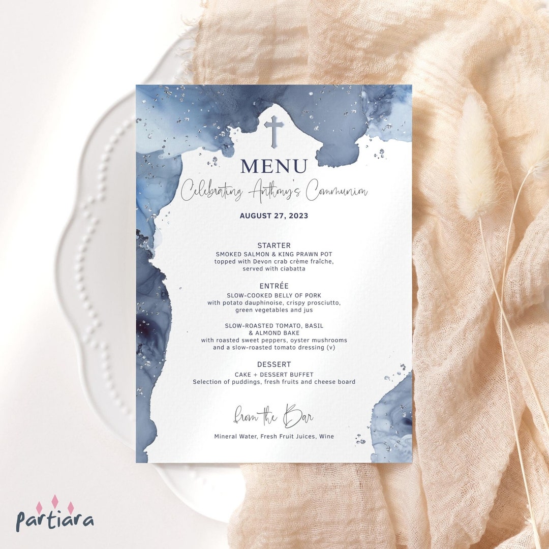 Menús de comunión, menú de mesa de primera comunión para niños ...