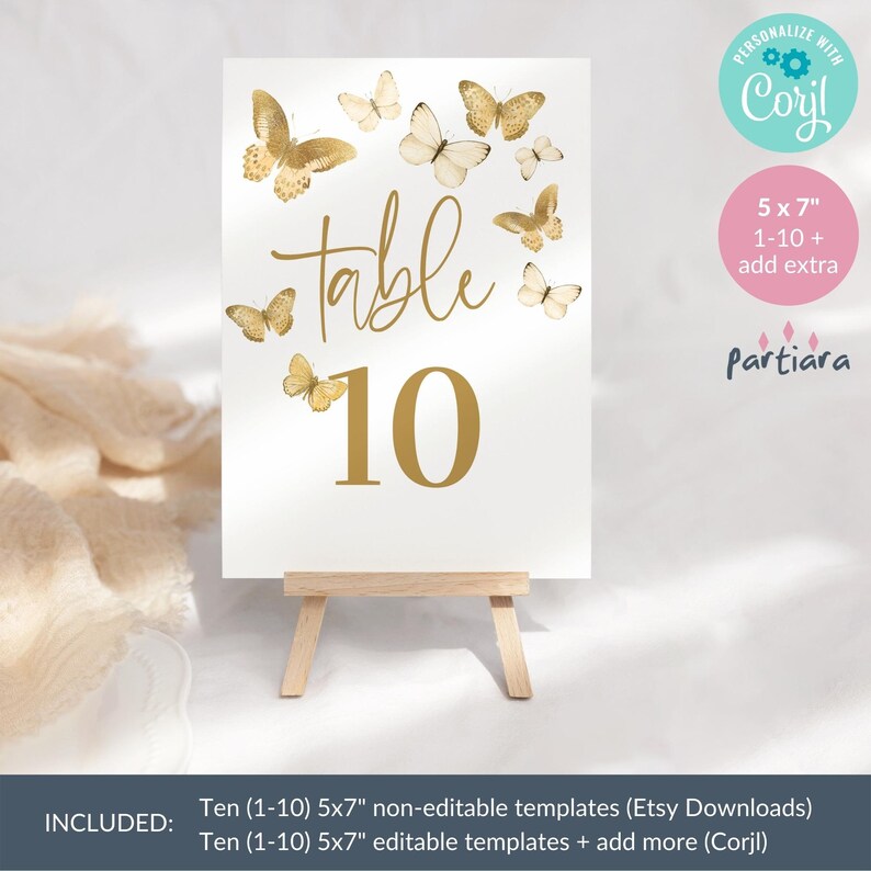 BUTTERFLY TABLE NUMBERS Birthday Party Decor Printable, All White Gold ...