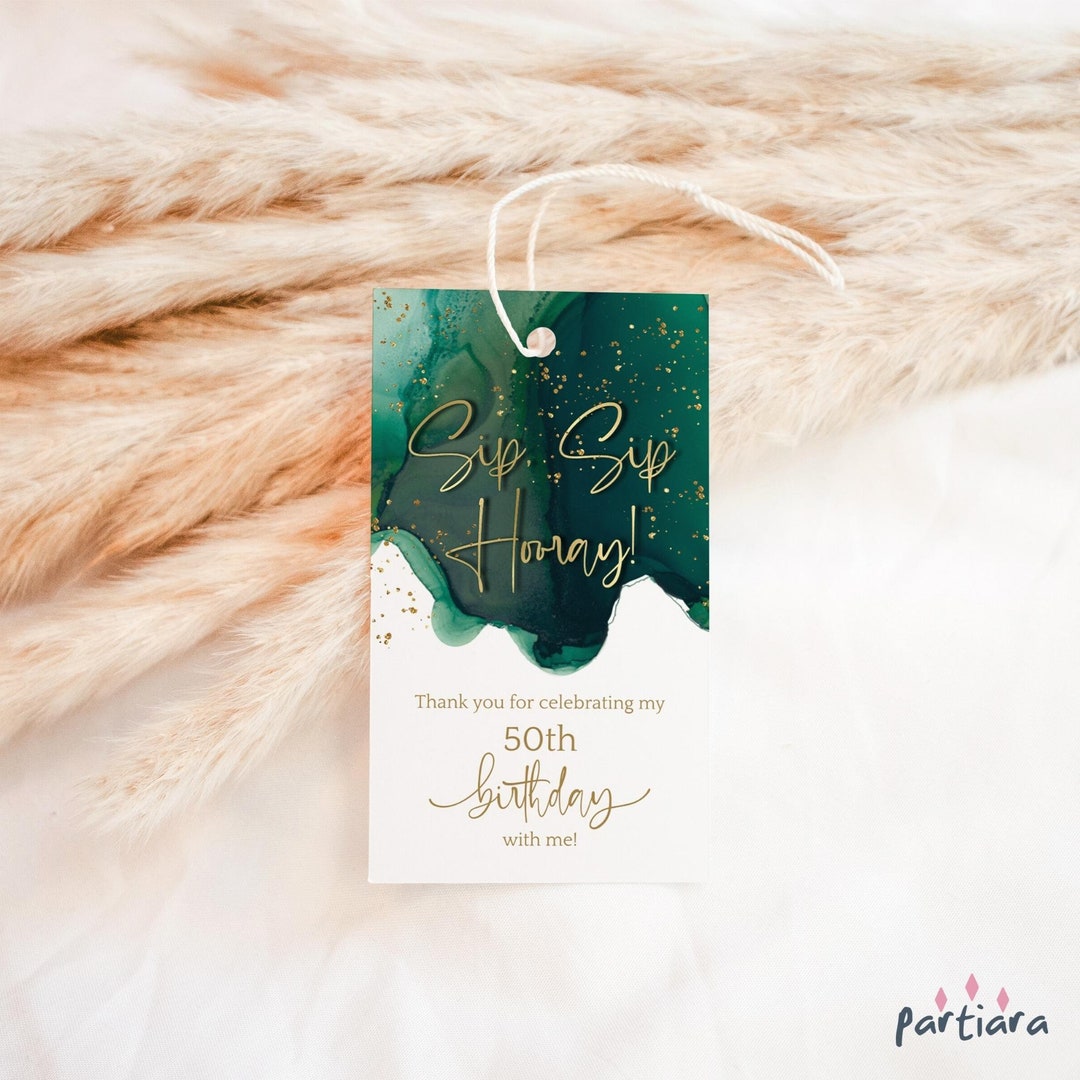 Emerald Green Birthday Tag Template, Mini Wine Favor Gift Tags ...