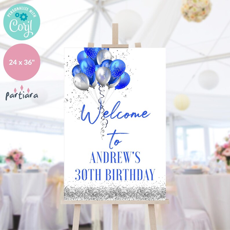 Royal Blue Silver Dinner Party Welcome Sign Graduation Bash - Etsy