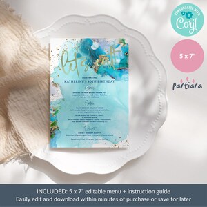 Summer Menu Card Pool Birthday Menus Printable Beach Theme Table Decor ...