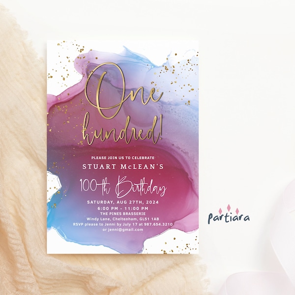 100th Birthday Invitation Template - Etsy