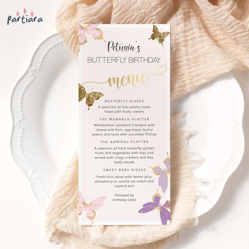 EDITABLE Butterflies Menu Card Template Printable Baby Shower - Etsy