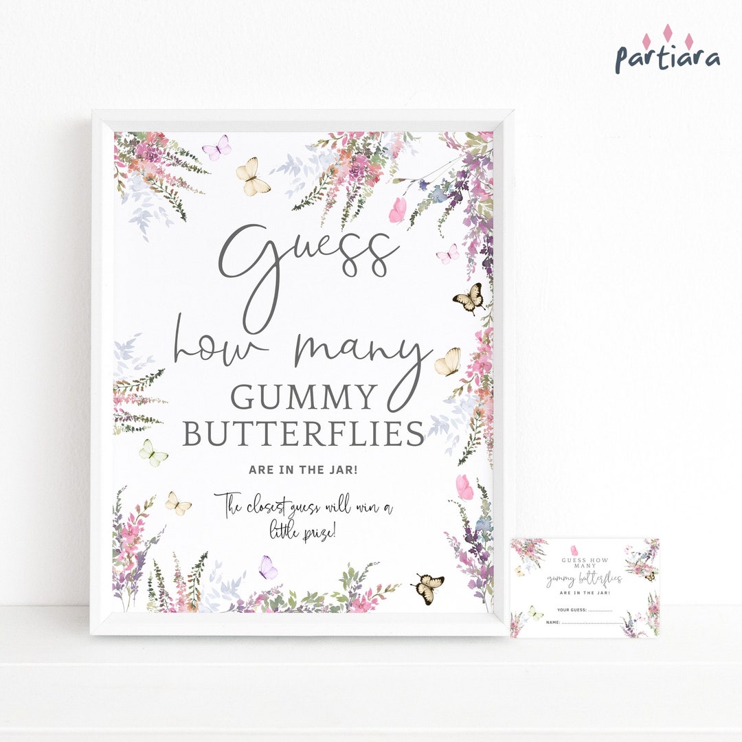 Wildflower Guess How Many Game Sign Printable, Floral Butterflies ...
