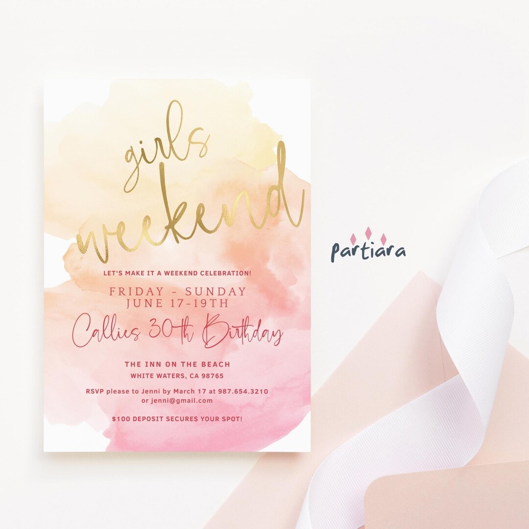 Girls Weekend Party Invitation Printable Birthday Invites Bridal Shower ...