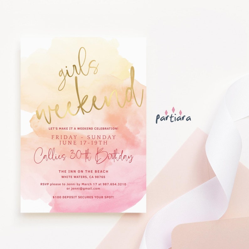 Girls Weekend Party Invitation Printable Birthday Invites - Etsy Australia