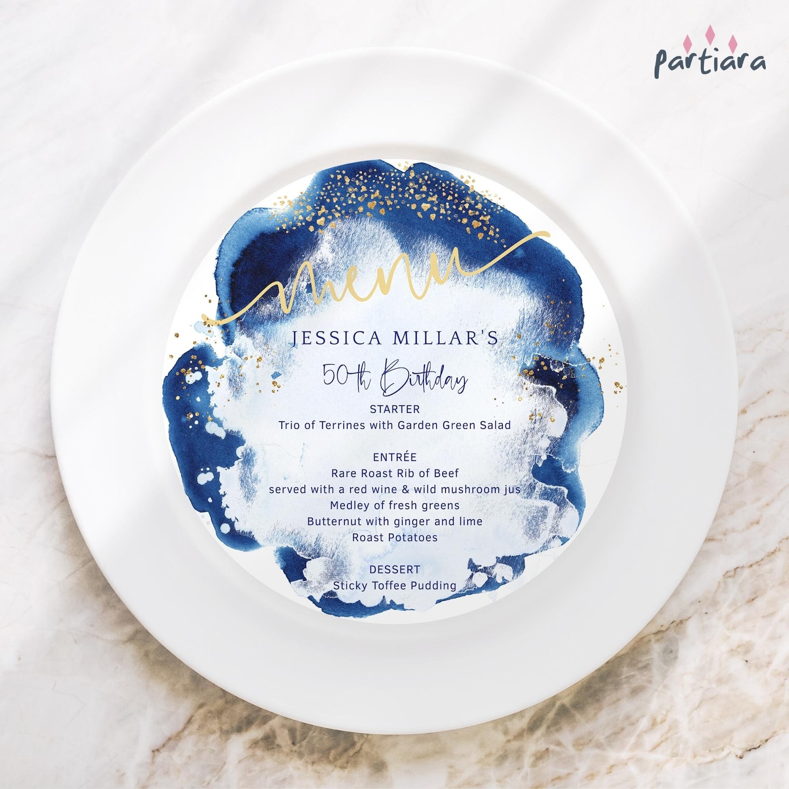 Blue Round Menu Card Template, Birthday Plate Insert Menus Printable ...