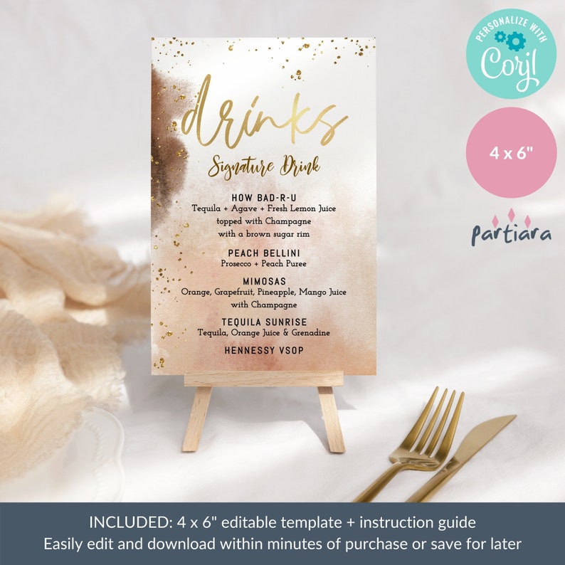 Signature Drinks Menu Birthday Cocktail Bar Table Menus Brown - Etsy