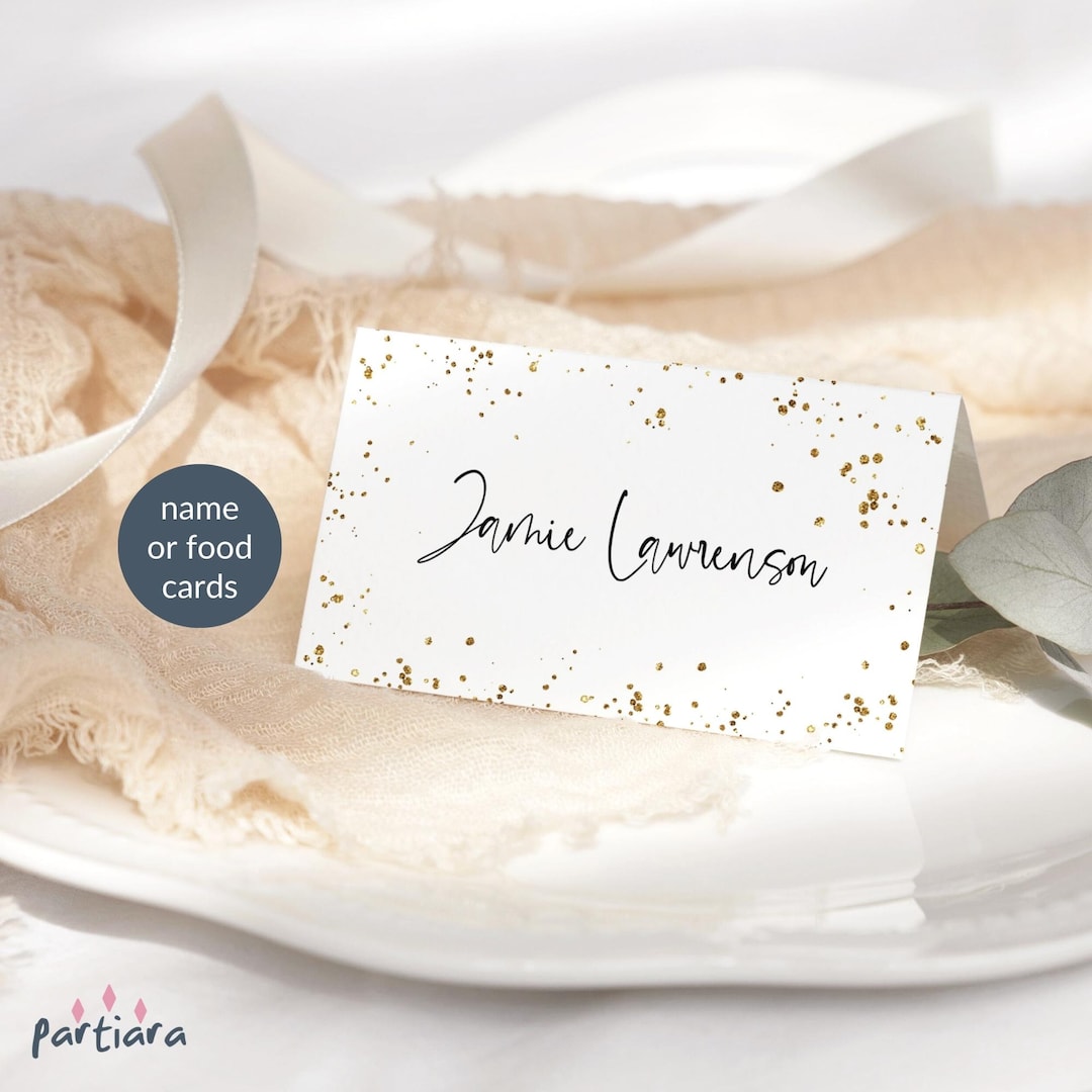 Birthday Name Card Editable Template All White Gold Dinner Party ...