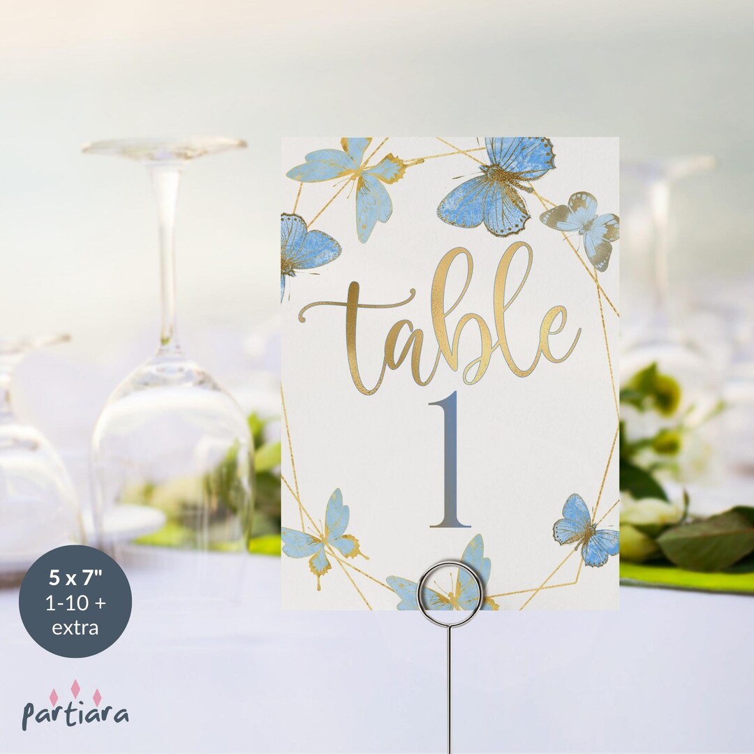 Butterfly Table Numbers, Blue Birthday Party Number Card Template, Boys ...