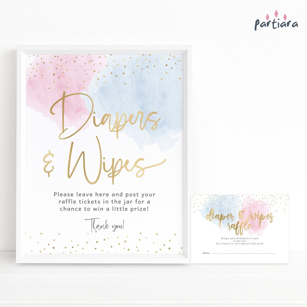 Diapers and Wipes Raffle Table Sign Baby Shower Boy Girl Gender Reveal ...