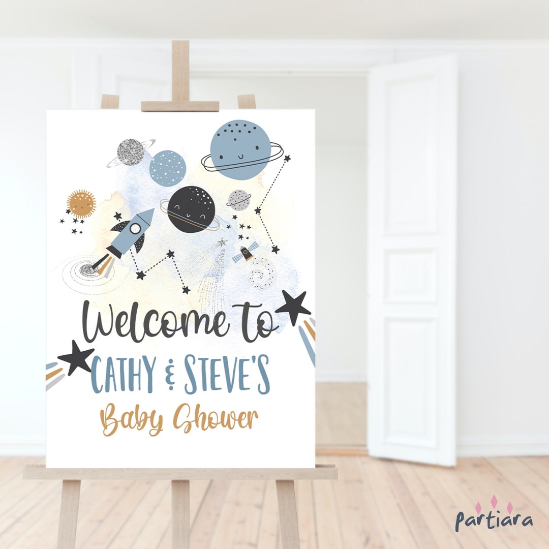 Space Welcome Sign, Boy Baby Shower Space Party Welcome Poster ...