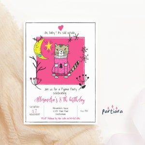 Birthday Kitty Cat Sleepover Party Invite Girl (Instant Download) - Etsy