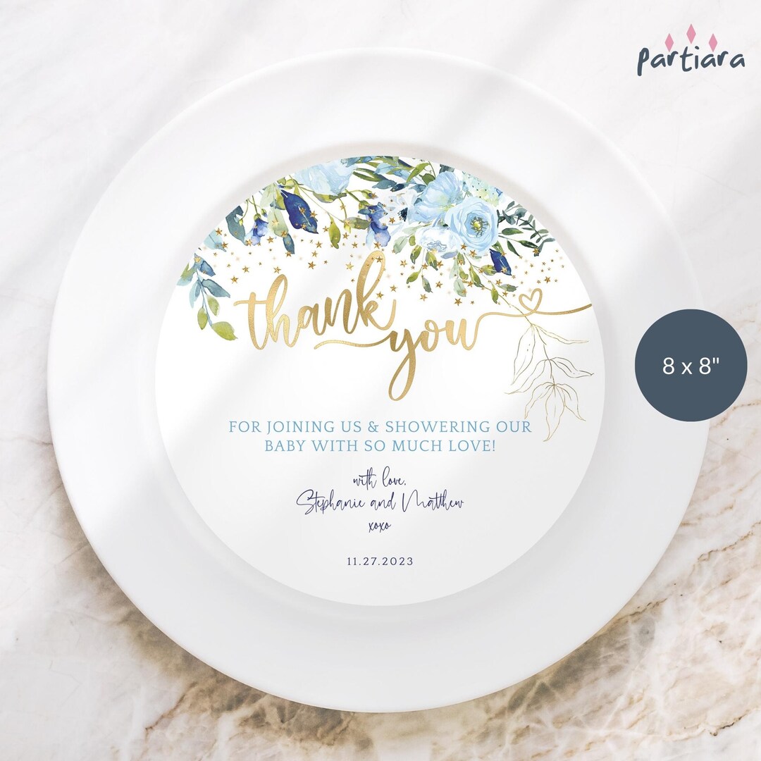 Blue Floral Charger Thank You Plate Welcome Baby Shower and Thankyou ...