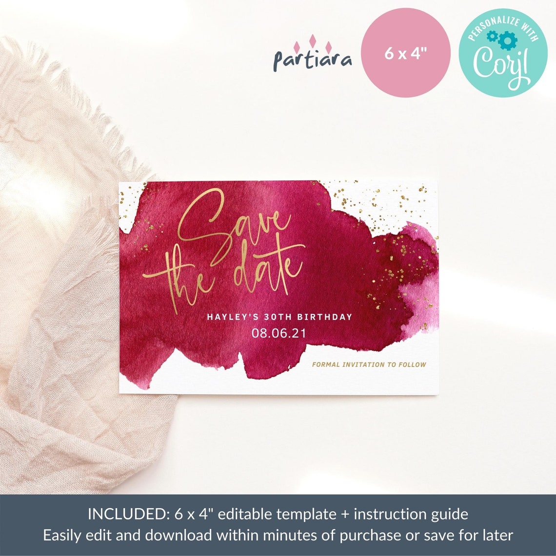 Red Save the Date Birthday Party Printable, Editable Save the Dates ...