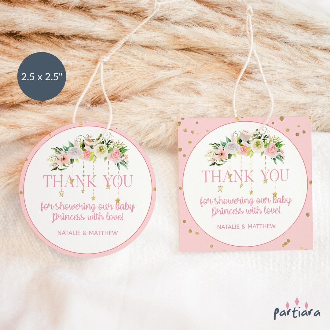 Editable Princess Tags Girl Baby Shower Fairytale Themed Floral Favors ...