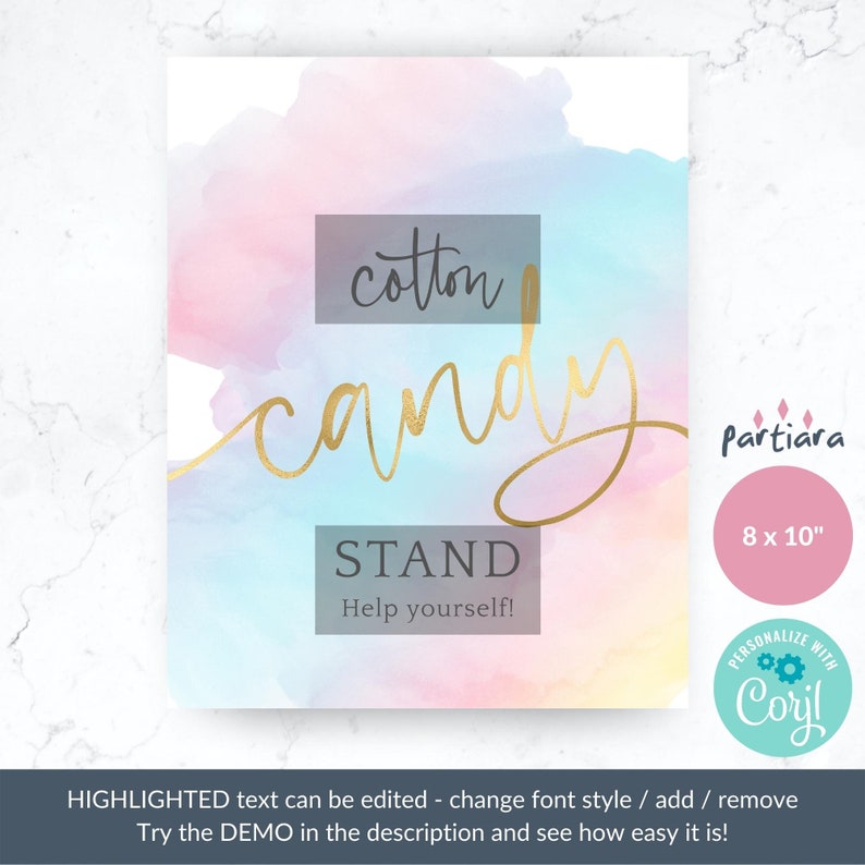 Pastel Rainbow Cotton Candy Sign Printable Girl's Cloud Nine Birthday ...
