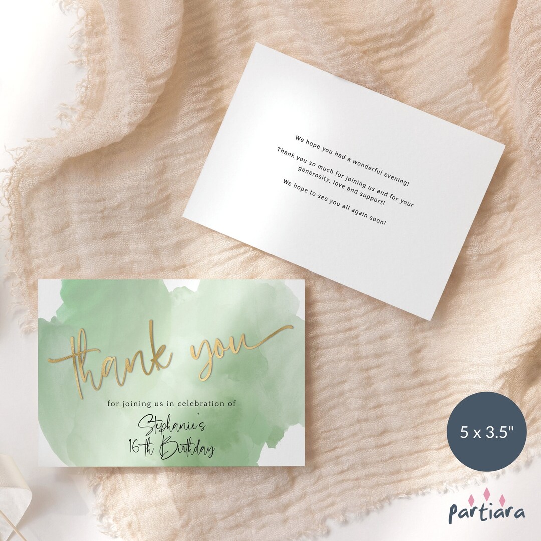 Sage Green Thank You Notecard Editable Template, Boy's Birthday Party ...