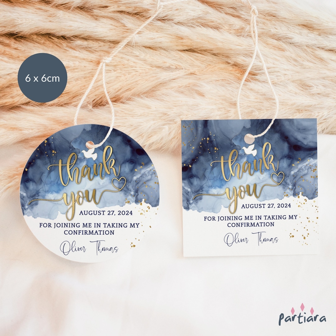 Boy Confirmation Favor Tag Printable, Blue Gold Thank You Gift Tags ...