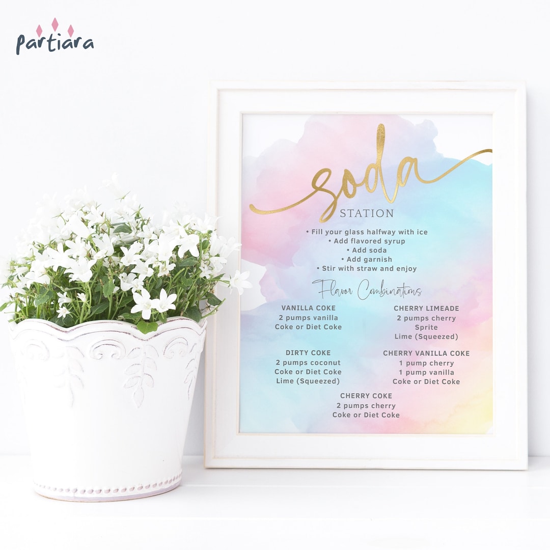 Rainbow Soda Station Sign, Soda Mixers Bar Table Poster Decoration ...