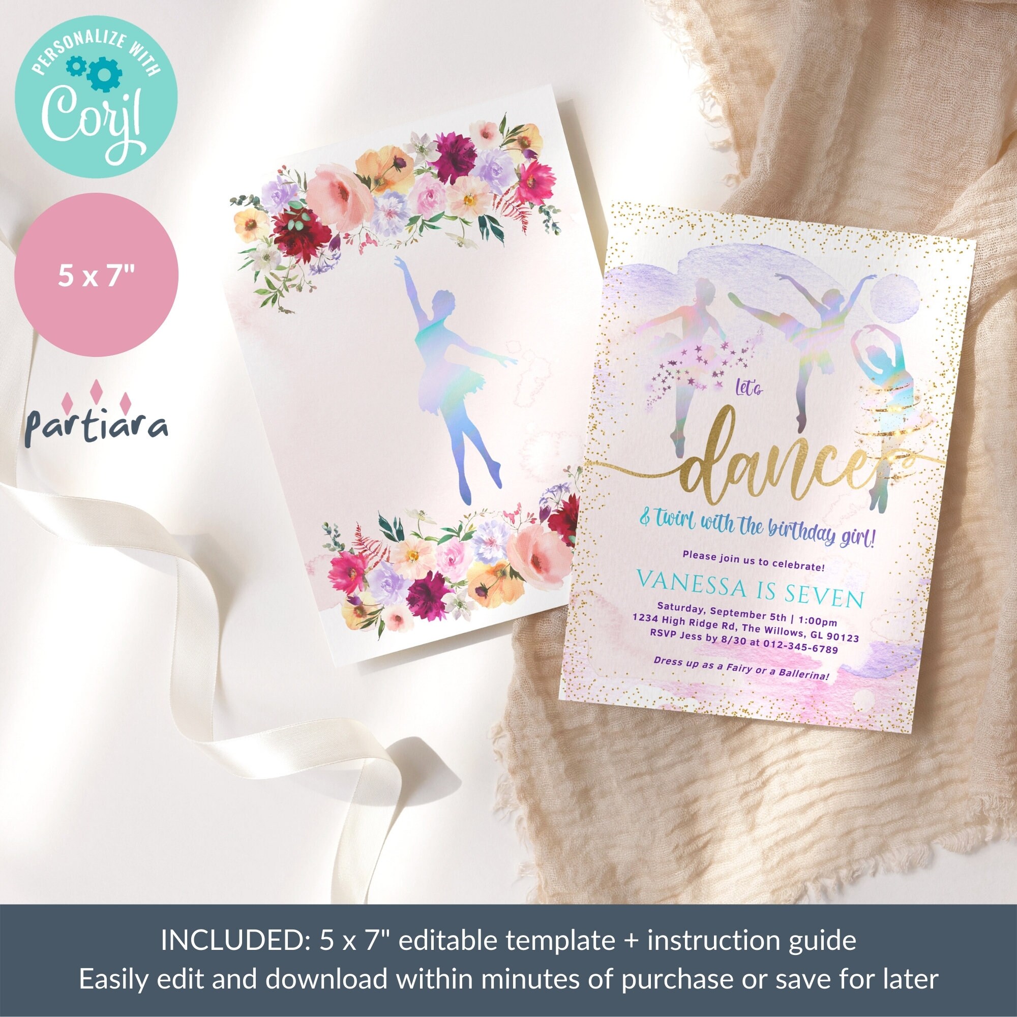 Lets Dance Girl Birthday Invite Ballerina Themed Party - Etsy