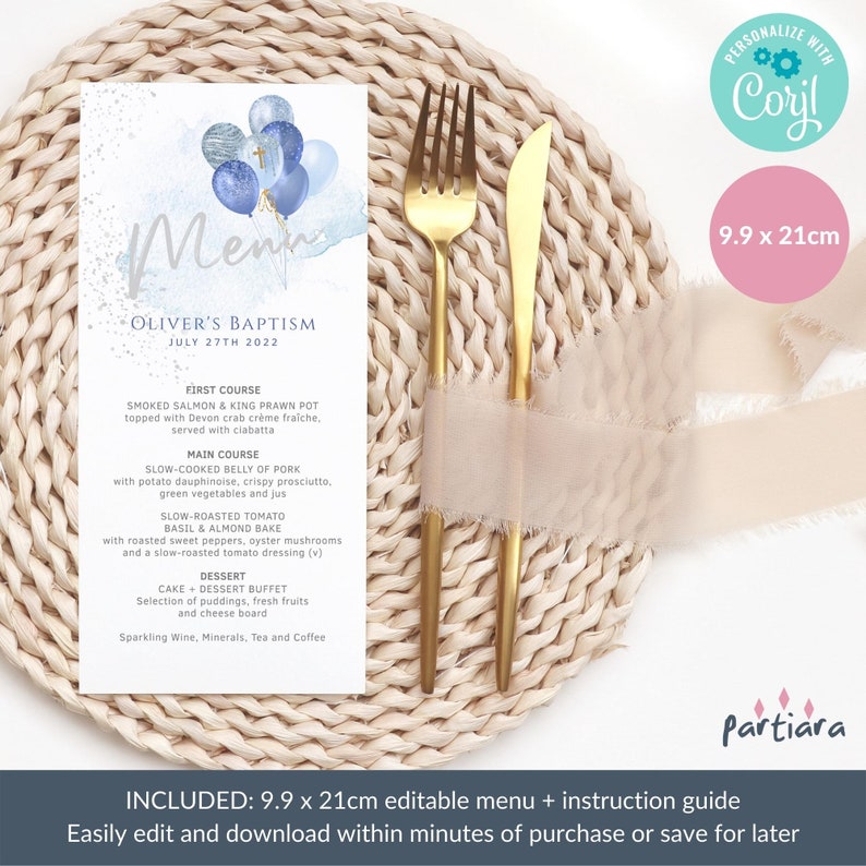 Boy Baptism Menu Card Template, Baby Christening Menus Printable, 1st ...