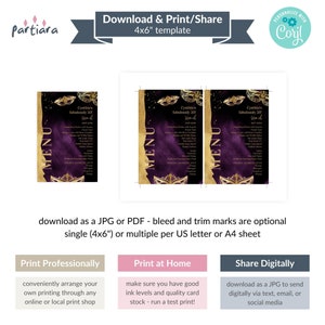 Masquerade Menu Printable, Mardi Gras Themed Table Menus, Birthday ...