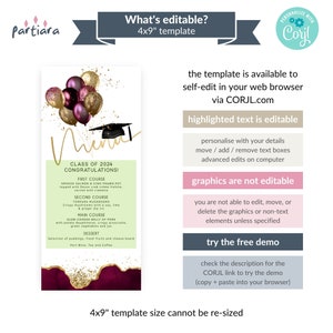 Editable Graduation Menu Card Template, Grad Dinner Party Menus ...