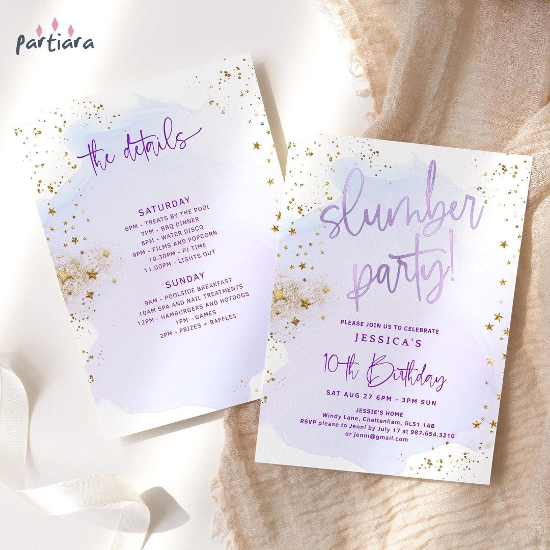 Weekend Slumber Party Invitation Template, Birthday Sleepover Invite ...