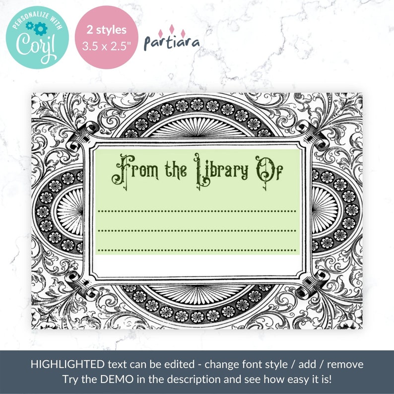 Editable Book Plate Label Template Printable Personal Library - Etsy