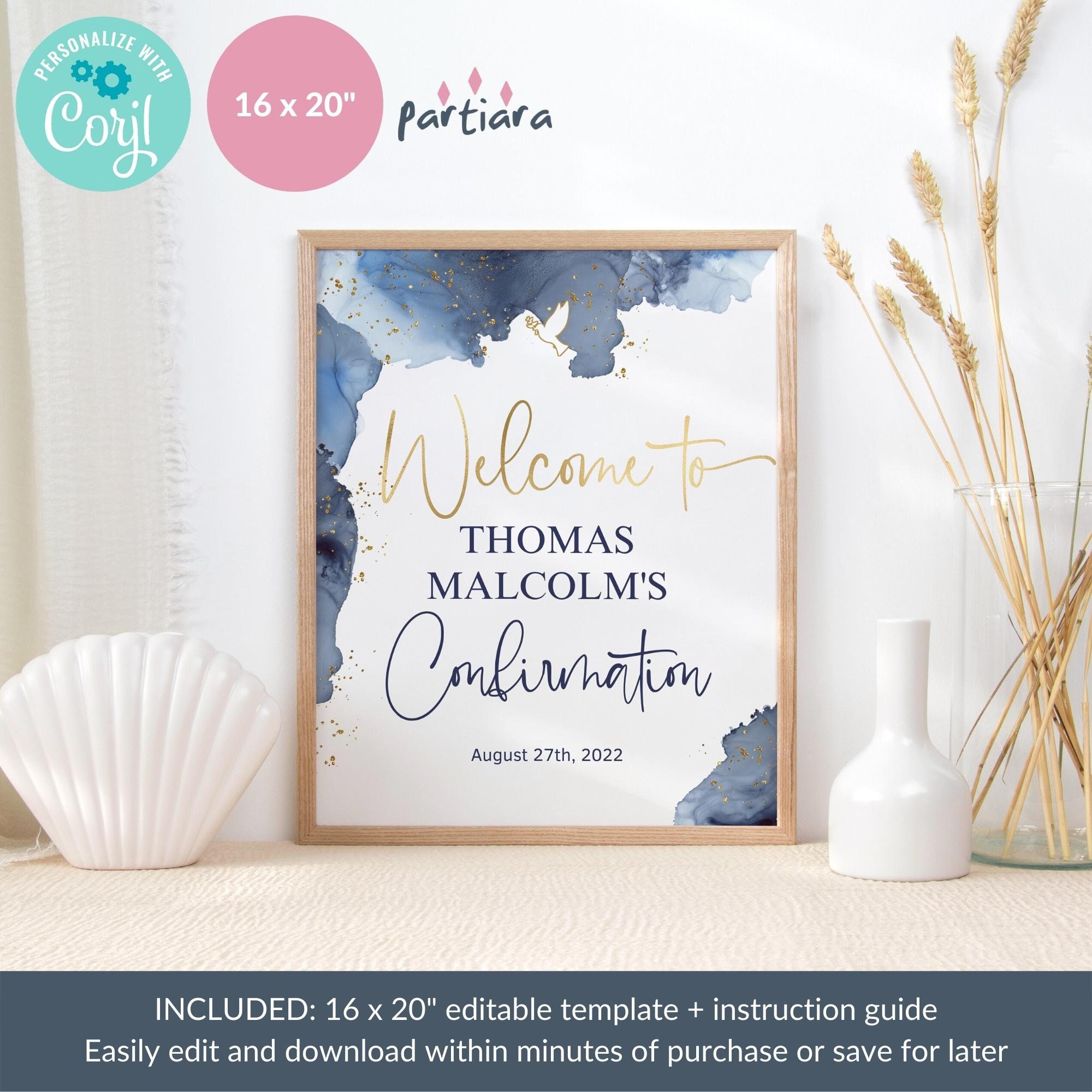 Boys Confirmation Welcome Sign Printable Navy Blue and Gold - Etsy