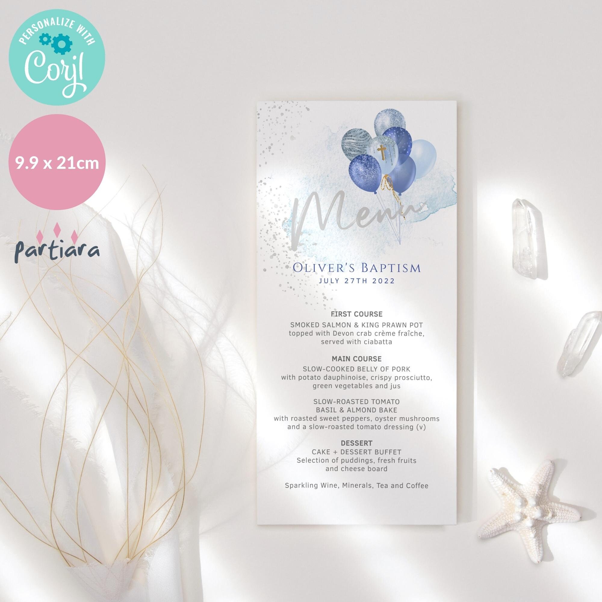 Boy Baptism Menu Card Template, Baby Christening Menus Printable, 1st ...