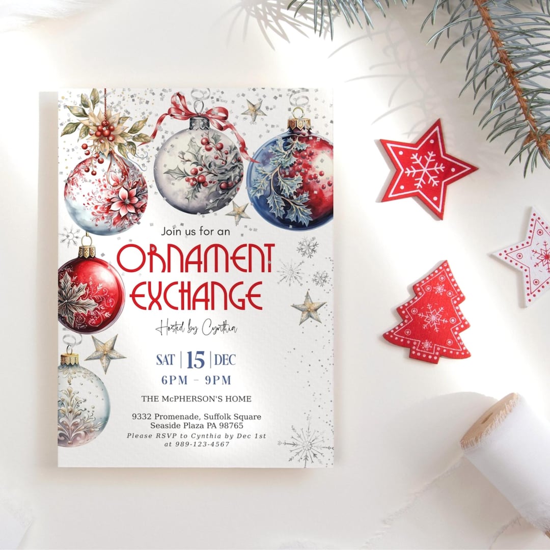 Ornament Exchange Christmas Party Invitations Digital Download Editable ...