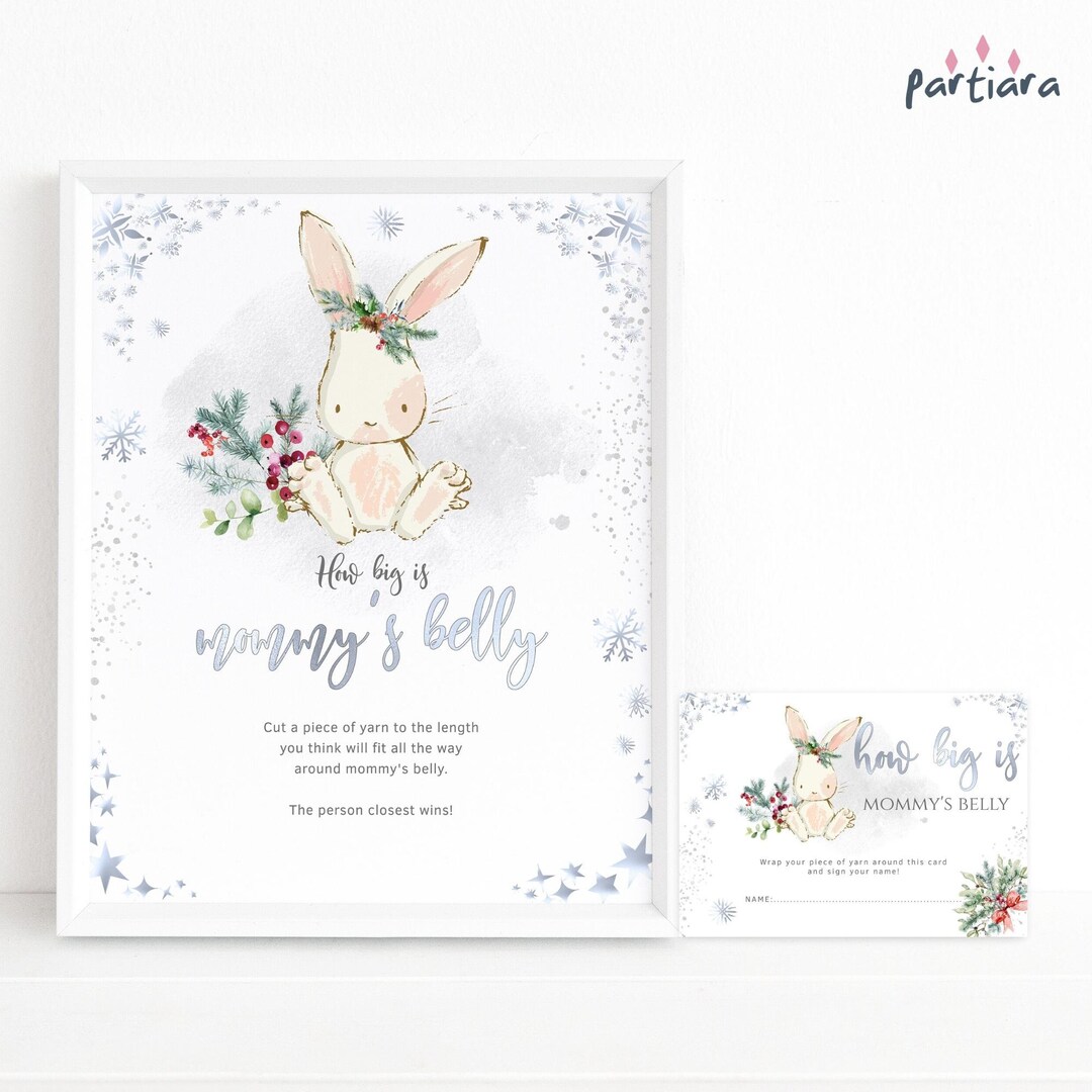How Big is Mommys Belly Snow Bunny Baby Shower Table Sign Printable Boy ...