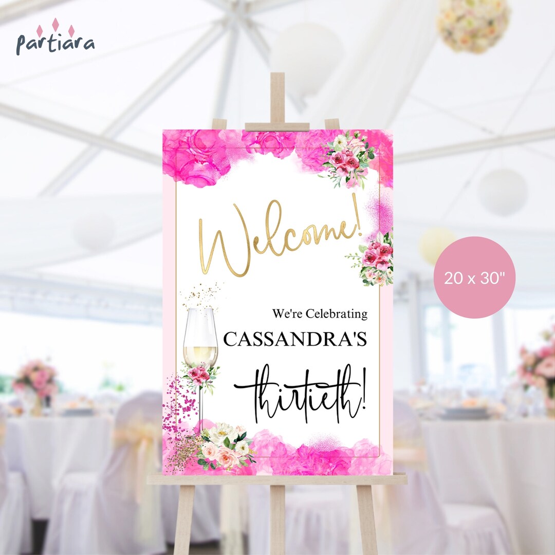Ladies Birthday Welcome Sign Editable Template, 30th Birthday Party ...