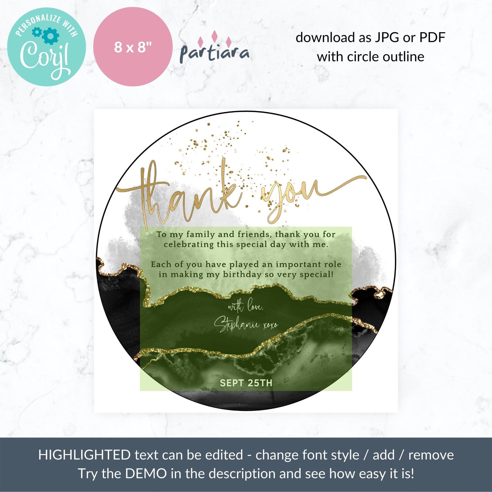Birthday Thank You Plate Charger Editable Template Ladies or Mens Party ...