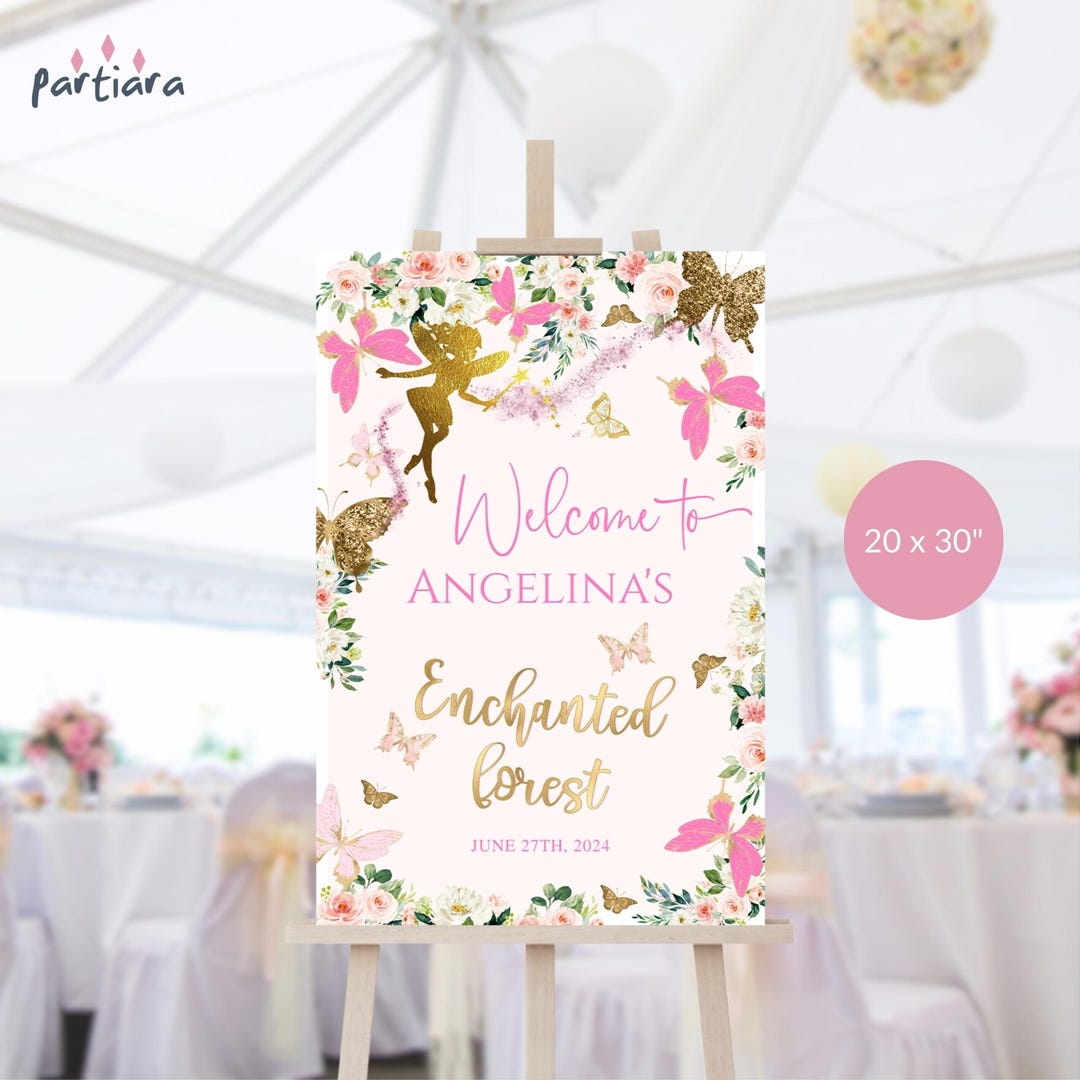 Fairy Birthday Sign Enchanted Forest Welcome Party Poster Printable ...