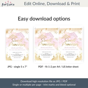 Princess Birthday Invitation Printable Twin Girls Fairytale Theme Party ...