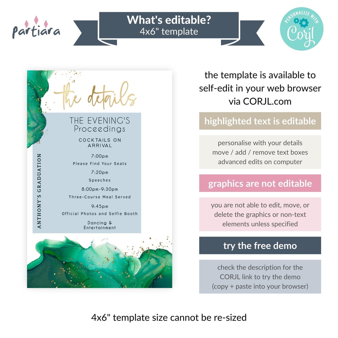 Emerald Green Program Card Template, Birthday Dinner Party Itinerary ...
