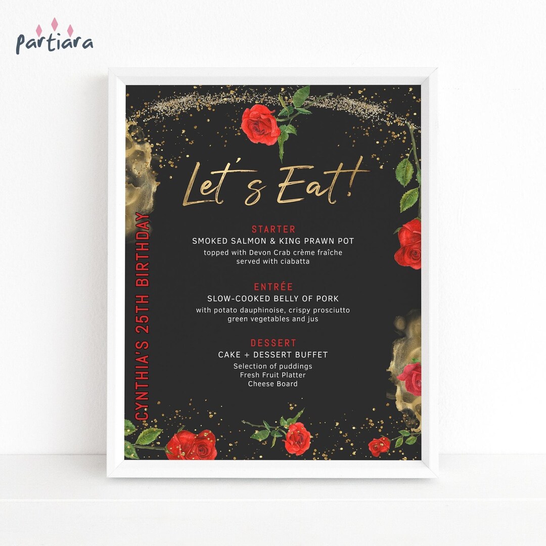 Lets Eat Menu Table Sign Printable, Ladies Birthday Dinner Party Buffet ...