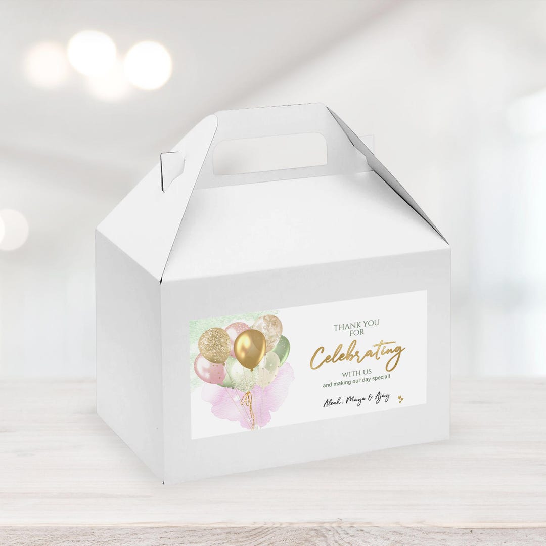 Birthday Labels Girls Gable Gift Box Label Editable Template, Pink Sage ...