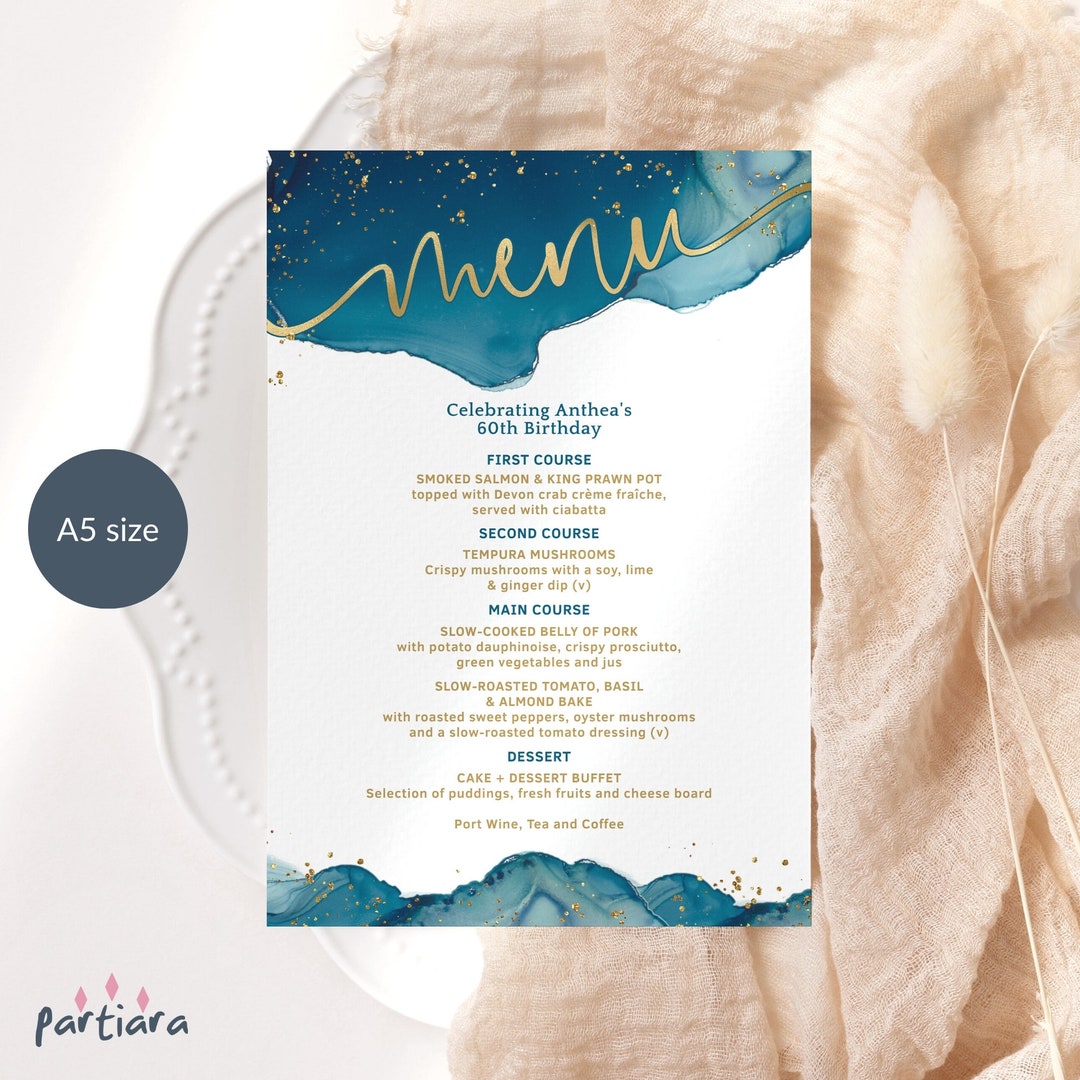 Teal Gold Menu Card Template, Ladies Surprise Dinner Party Table Menus ...