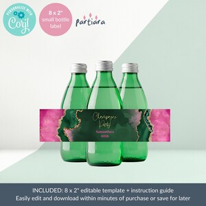 Fuchsia Pink Green Water Labels, Ladies Cocktail Party Label Printable ...