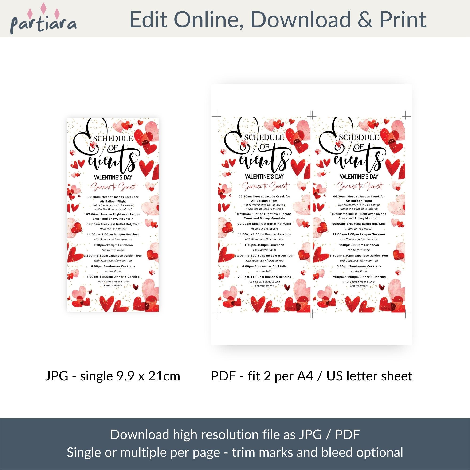 Schedule of Events Valentines Day Party Itinerary Program - Etsy