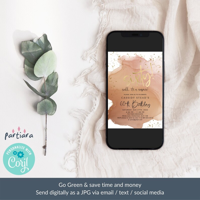 60th Birthday Invitation Printable Ladies Rustic Browns and - Etsy