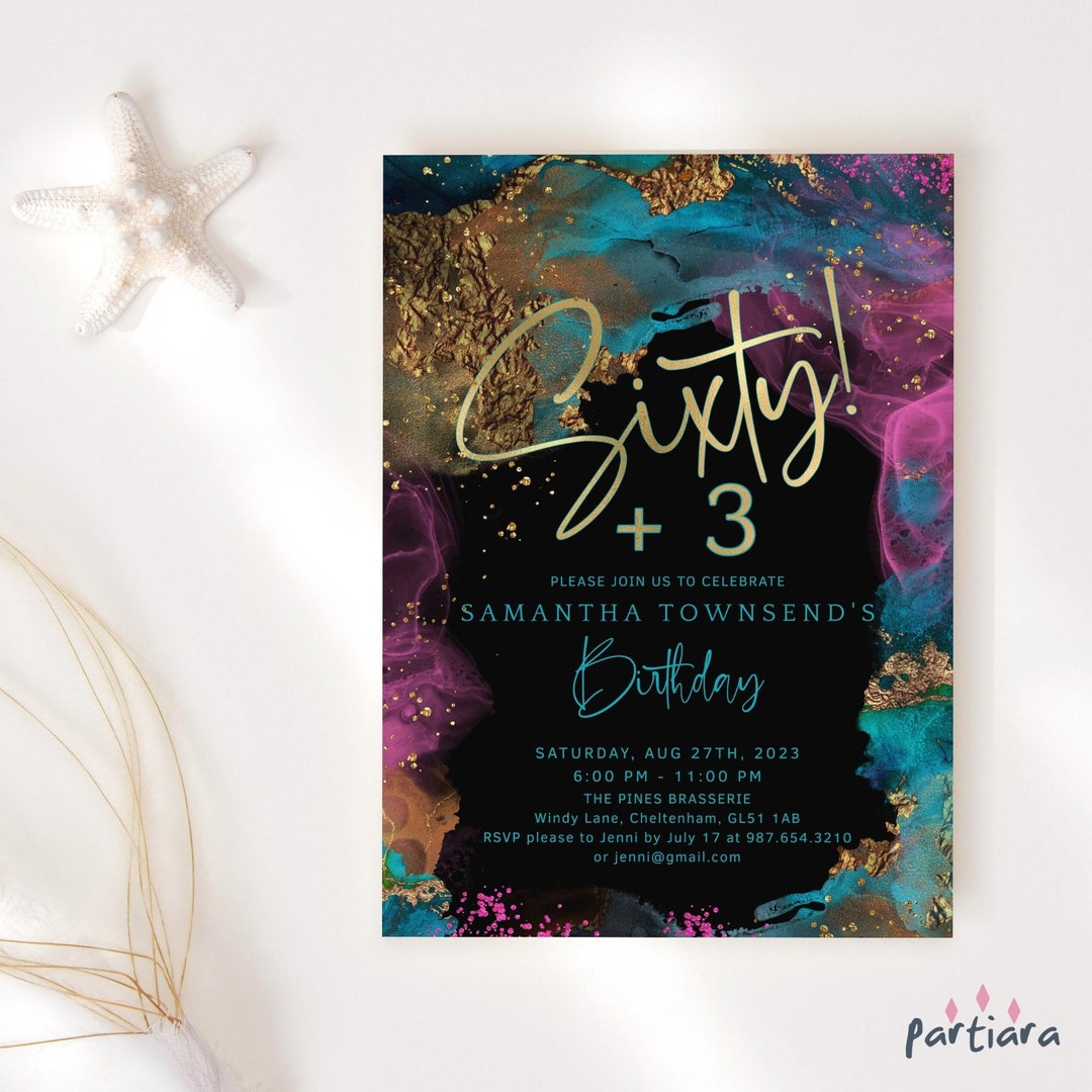 Ladies 63rd Birthday Invitation Printable, 63 Dinner Party Invites, Hot ...