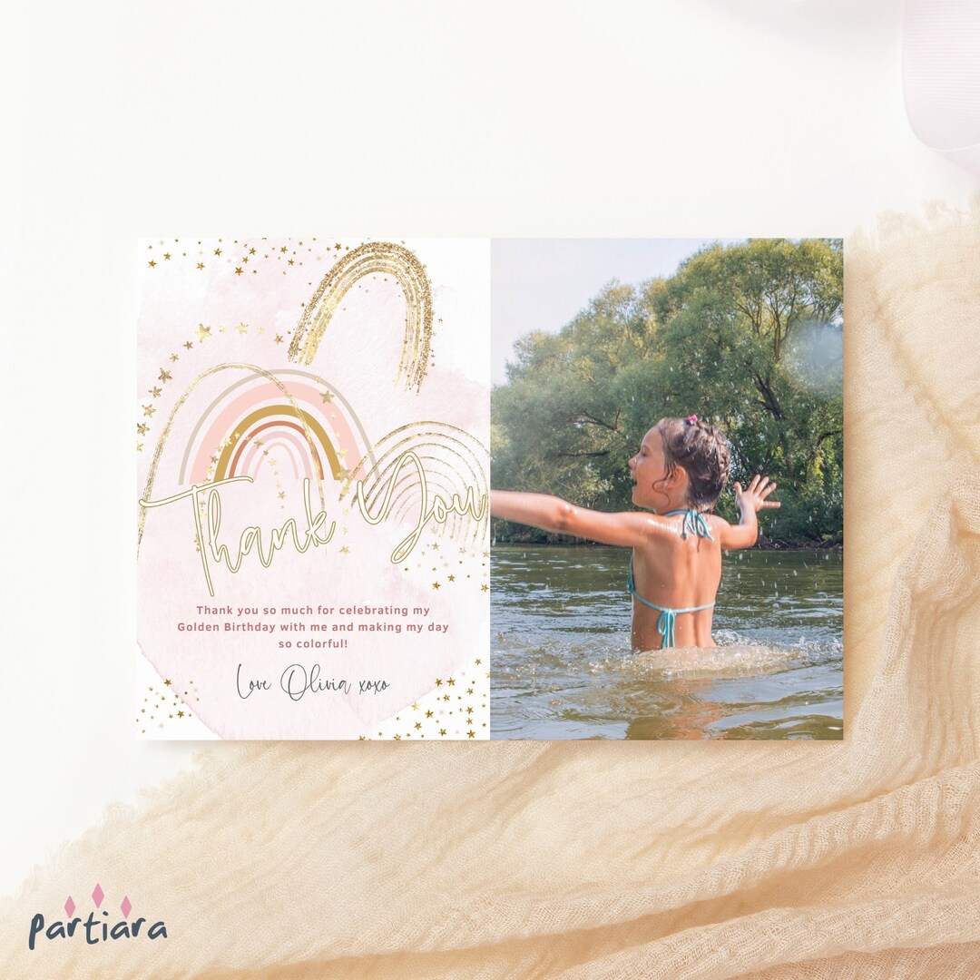 Golden Birthday Thank You Card, Rainbow Party Notecard Picture Photo ...