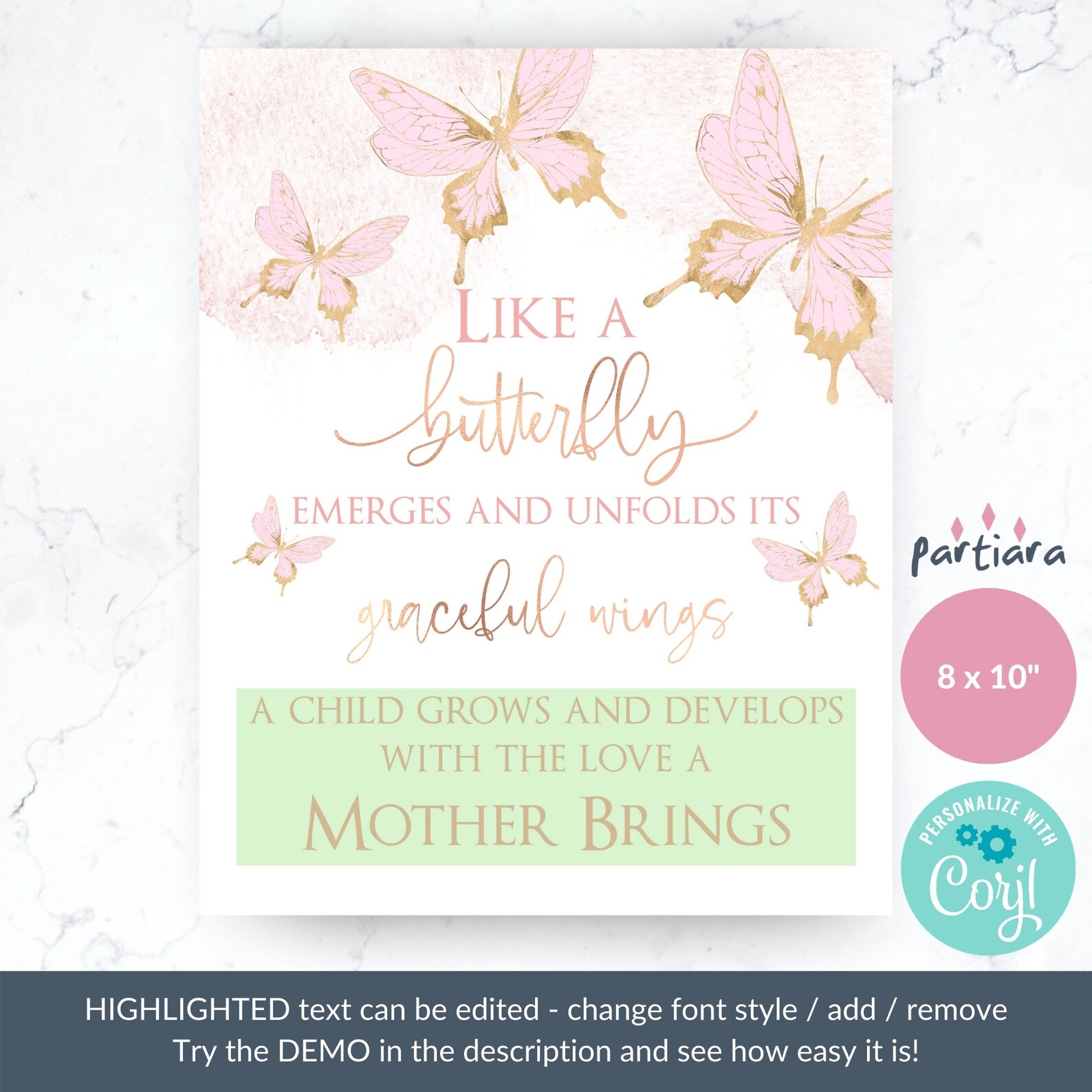 Girl Butterfly Baby Shower Sign Printable Butterflies Saying - Etsy