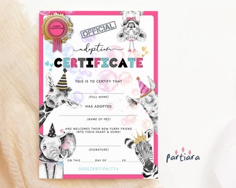 Jungle Animal Adoption Certificate - Etsy